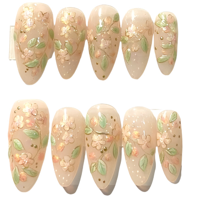 Floral 3D Press-On Nail Extensions for Easy Manicure – hanakoko